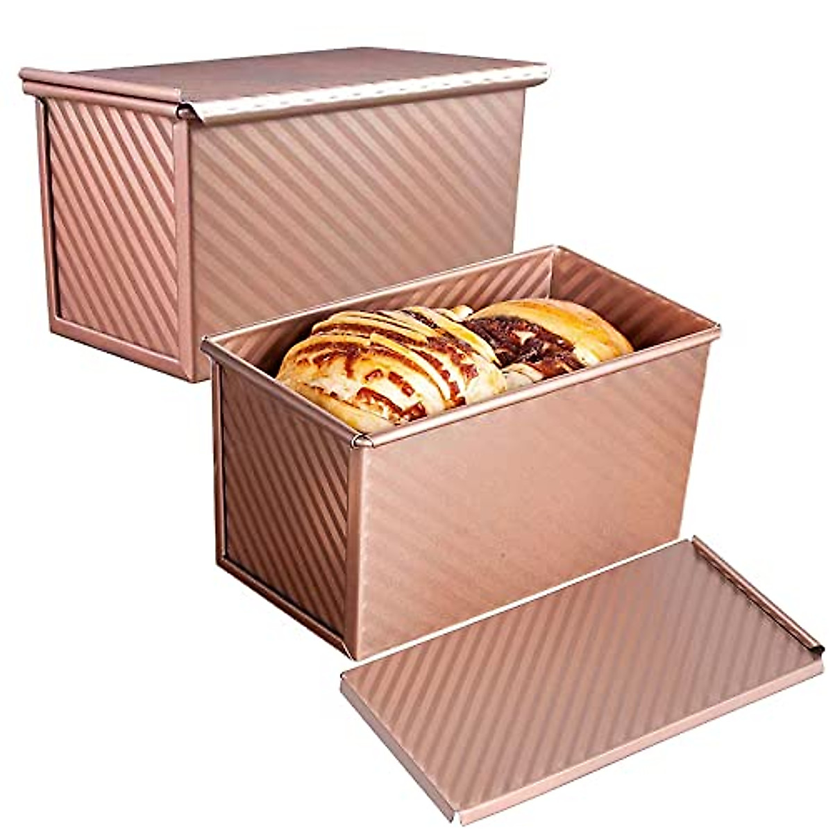 EGEN Bread Pan Loaf Pan for Baking with Lid, Non-Stick Carbon Steel Baking Bread Toast Mold Loaf Baking Pan Set (Golden-2Pcs)