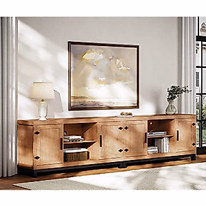 Modern Farmhouse Barn Door TV Stand for 100 inch TV Entertainment Center, Wood TV Media Console Table Cabinet for 80 85 90 with Adjustable Shelf and Metal Legs for Living Room Bedroom, Oak