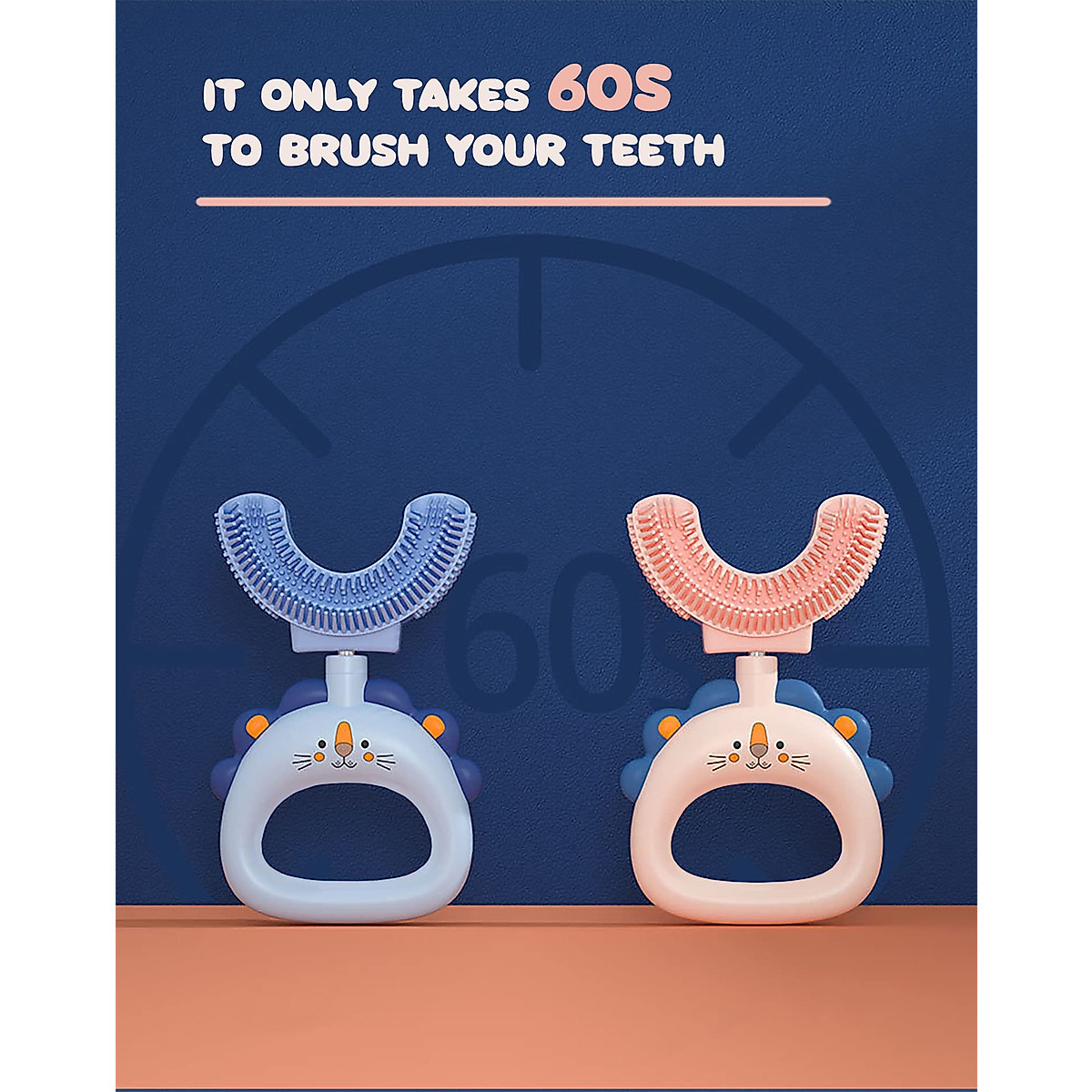 GIMBO U Shaped Toothbrush for Kids with Food Grade Silicone Brush Head (Pink)