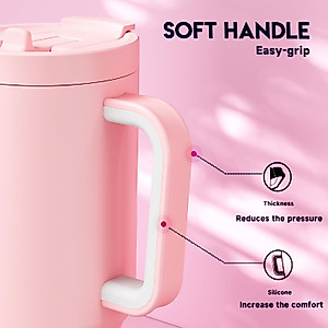 Meoky 32 oz Tumbler with Handle and Flip Straw, 100% Leakproof Tumbler with Lid and Straw, Stainless Steel Insulated Cup, Cupholder Friendly, Keeps Cold for 24 Hours (Blush)