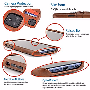 Dockem iPhone 11 Wallet Case: Built-in Metal Plate for Magnetic Mounting & 2 Credit Card Holders (6.1" Exec M2, Synthetic Leather, Brown)