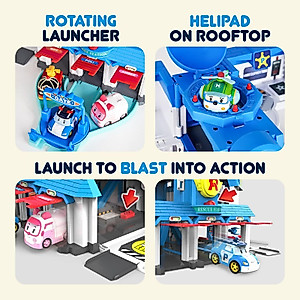 Robocar Poli Toys Exclusive, Transforming Headquarter Station Playset, Rescue Center Race Track Set for Diecast Cars Toy, Emergency Firetruck Station Rescue Toys Gift for Kid Boy Girl Age 1 2 3 4 5
