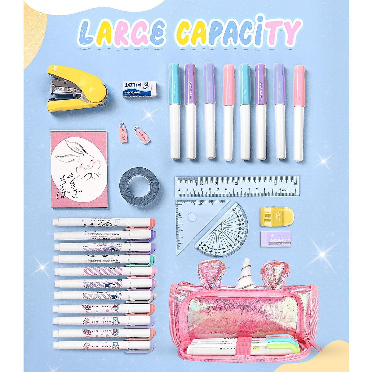 LISEVO Cute Pencil Case, 3D Pencil Pouch for Girls Kids, Sparkly Pencil Bag with Sequins for Students, Glitter Bling School Supplies Stationary Pen Holder