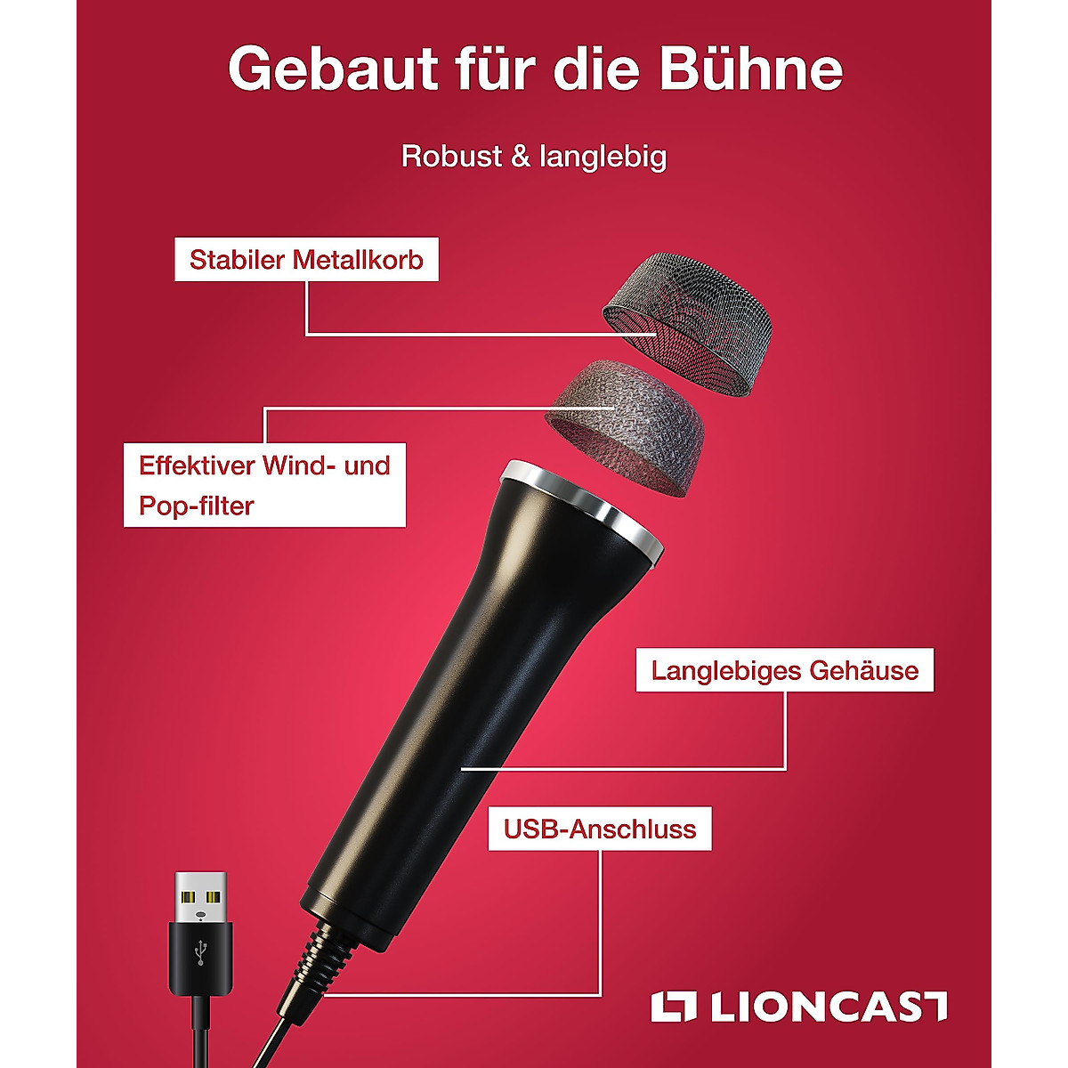 Lioncast Pair Of Universal USB Microphones Compatible with Computer and Karaoke Gaming; Compatible with Wii, PS5/Playstation 5, PS4 & PC Games as SingStar, Lets Sing, We Sing; 3m cable – Black