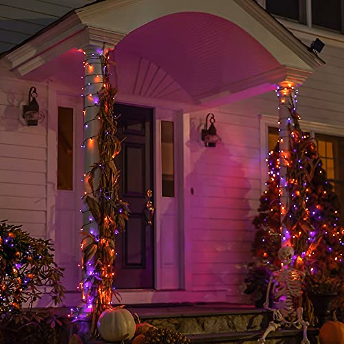 DAZZLE BRIGHT Halloween 300 LED String Lights, 100FT String Lights with 8 Lighting Modes, Halloween Decorations for Party Carnival Supplies, Outdoor Yard Garden Decor (Purple & Orange)