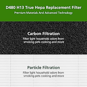 D480 Replacement Filter D4 Compatible with Winix D480 Air Purifier Part No. 1712-0100-00, Includes 1 H13 Grade True HEPA and 4 Activated Carbon Filters (1+4)