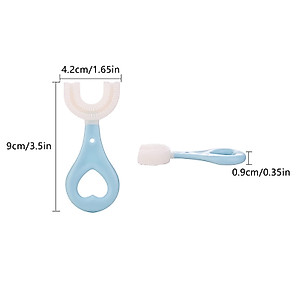 JUNDE 2Pcs Kids U- Shaped Toothbrush Food Grade Soft Silicone Brush Head Manual U-Type Toothbrush 360° Teeth Cleaning Brush Oral Training Toothbrush for Kids Ages 2-6 (Blue and Pink, Peach Heart)