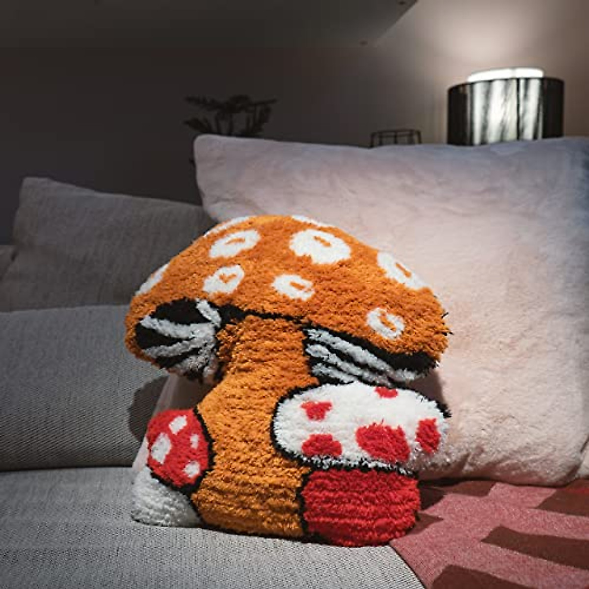 Lunar Sol Mushroom Pillow Boho Throw Pillow - Cute Stuff Soft Plushie Squishy Stuffed Pillows Aesthetic Indie Hippie Decor & Accessories for Bed, Car, Home - Fun Mushroom Decorations, 15" x 17"