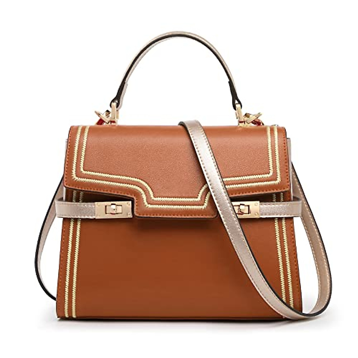 Leather Crossbody Handbags for Women, Cowhide Ladies Top Handle Bags with Adjustable Shoulder Strap (Brown)