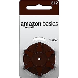 Amazon Basics 1.45 Volt Hearing Aid Batteries, Brown Tab - Pack of 60, Size 312 - Improved Performance