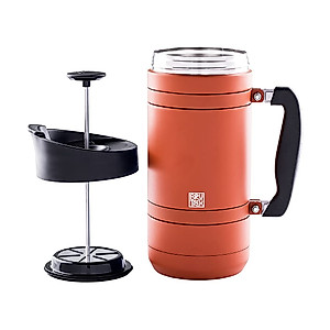 BruTrek BaseCamp Coffee Press - Double Wall Insulated Stainless Steel - Bru-Stop Technology, No Grounds in Coffee, No Spill Lid (Red Rock, 48 fl.oz)