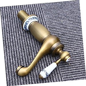 Angoily Bathroom Accessories Kitchen Water Sink Faucet Porcelain Basin Faucet One Hole Bathtub Faucet Vintage Copper Faucet Hot and Cold Mixer Deck Mount Faucet Bathroom Faucet All Bronze
