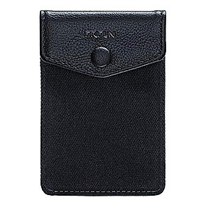 FRIFUN Card Holder for Back of Phone with snap Ultra-Slim Self Adhesive Phone Wallet Stick on Cell Phone Android All Smartphones RFID Blocking Sleeve Covers Credit Cards and Cash (Black)