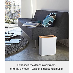 Yamazaki Home Trash Can - Small Modern Home Wastebasket for Bathroom Kitchen office Steel + Wood One Size Ash