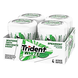 Trident White Spearmint Sugar Free Gum, 4 Bottles of 60 Pieces (240 Total Pieces)