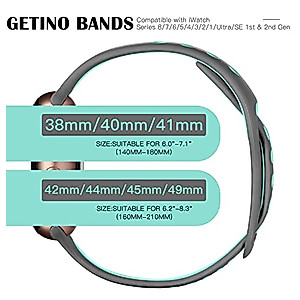 Getino Compatible with Apple Watch Band 41mm 40mm 38mm 42mm 44mm 45mm 49mm iWatch SE Ultra Series 8 7 6 5 4 3 2 1 Women Men, Stylish Durable Soft Silicone Breathable Slim Sport Watch Bands, Gray/Teal