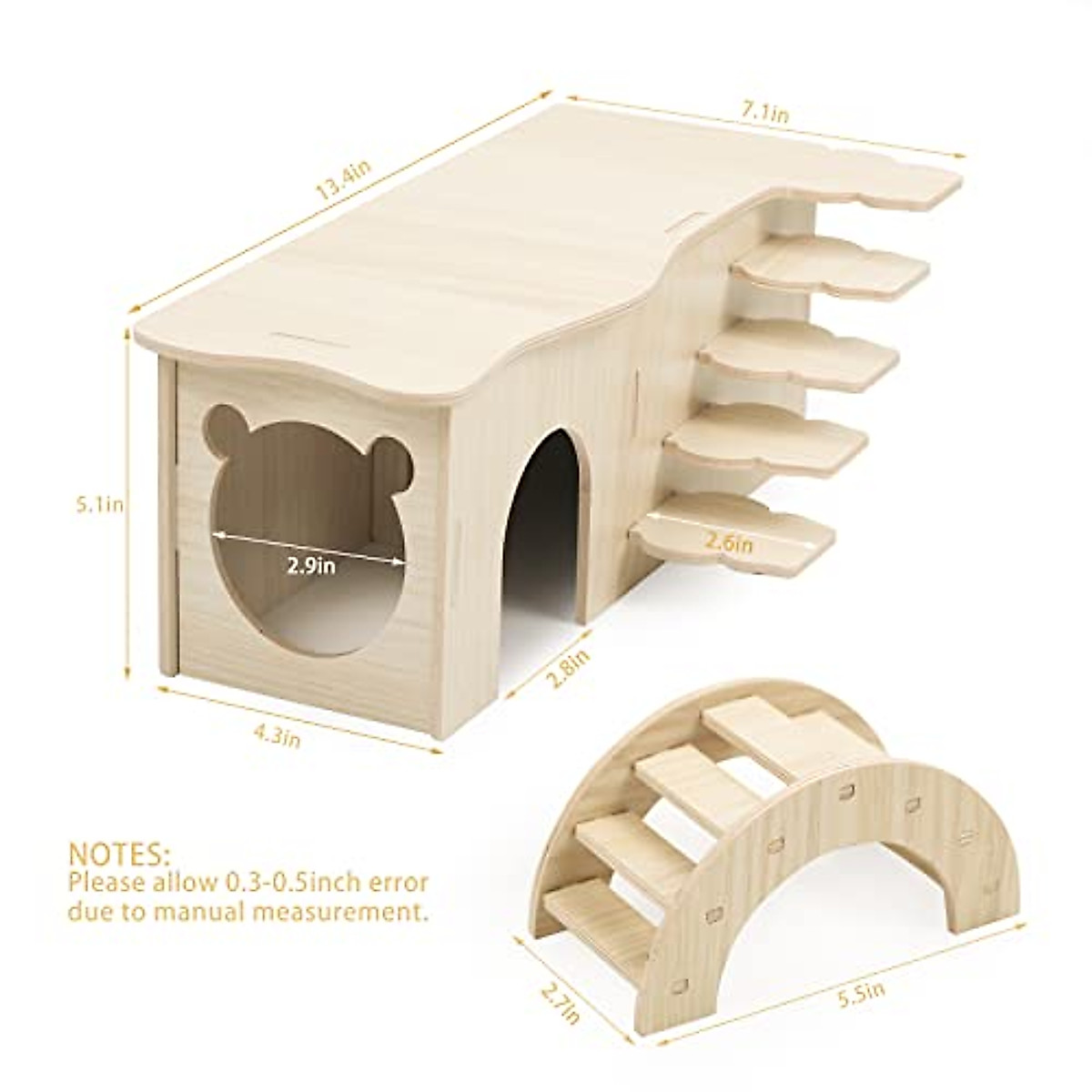 Hamster Maze, Multi Chamber Hideout Wooden Hamster Houses with Steps Activity Hamster Burrow Large Sports Fun Hamster Huts for Syrians Dwarf Hamster Gerbil