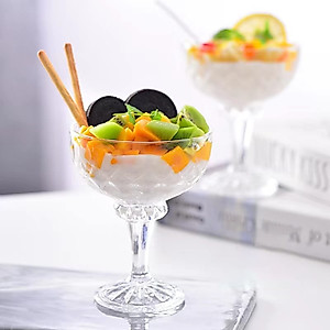 StarLuckINT 3pcs Glass Ice Cream Bowls, 8oz Clear Footed Dessert Bowls, Crystal Thick Sundae Cups, for Dessert, Snack, Salad, Pudding, Cocktail, Fruit Holiday Party (Color : Flowers)