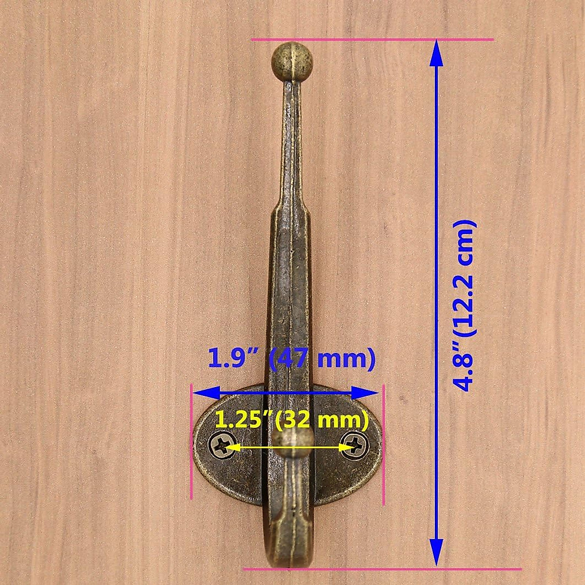 LXZ 4 PCs Antique Brass Wall Mounted Hooks - Wall Hooks - Hat Hangers Robe Hooks, Height 4.8-in (12 cm)