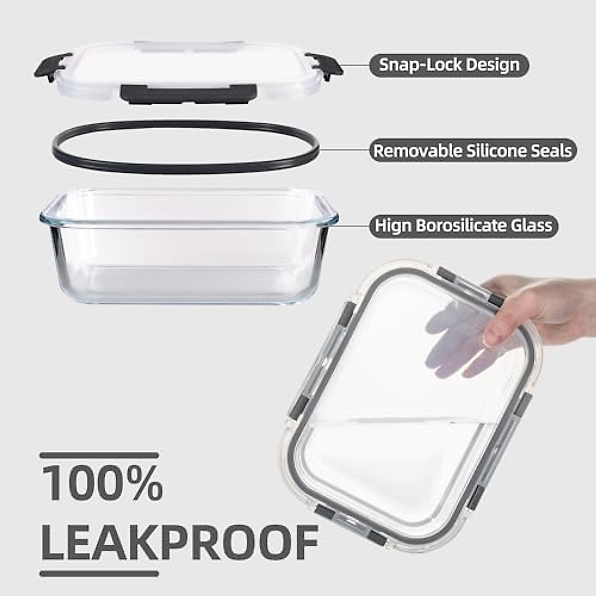 YARYOUNG 12 Pack Glass Food Storage Containers with Lids, Glass Meal Prep Containers, Airtight Glass Lunch Bento Boxes, BPA Free & Leak Proof
