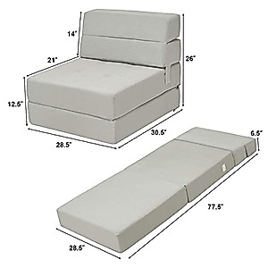 Mayjooy Tri-Fold Sofa Bed, Triple Fold Down Floor Couch w/Washable Cover & Flocking Surface, Modern Convertible Futon Sleeper Chair for Living Room/Bedroom, Upholstered Guest Chaise Lounge (Gray)