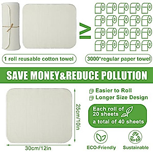 meekoo 40 Pcs Reusable Paper Towels Washable Paperless Paper Towels Highly Absorbent Reusable Kitchen Towels Kitchen Wash Cloths for Dishes Organic Cotton Napkins for Cleaning Bathroom, 10 x 12 Inch