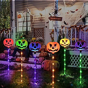 Upgraded 6-Pack Solar Halloween Pumpkin Garden Stake Lights for Halloween Decorations,Solar Halloween Yard Stake Outdoor Waterproof Halloween Lighted Pumpkin Lights for Garden Patio Yard Pathway Grave