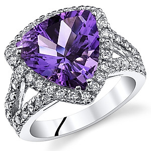 PEORA Amethyst Signature Statement Ring for Women 925 Sterling Silver, Natural Gemstone Birthstone, 3.75 Carats Trillion Cut 11mm, Size 5