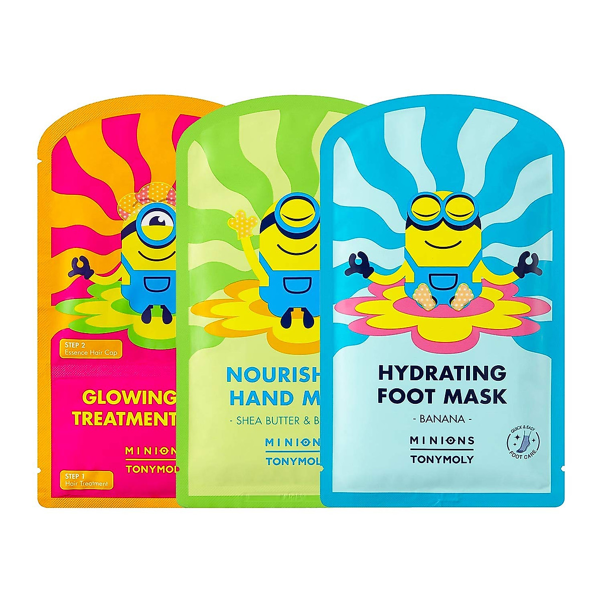 TONYMOLY X MINIONS Hand mask, Foot mask, hair mask trio - set of 3, 2.1 oz.