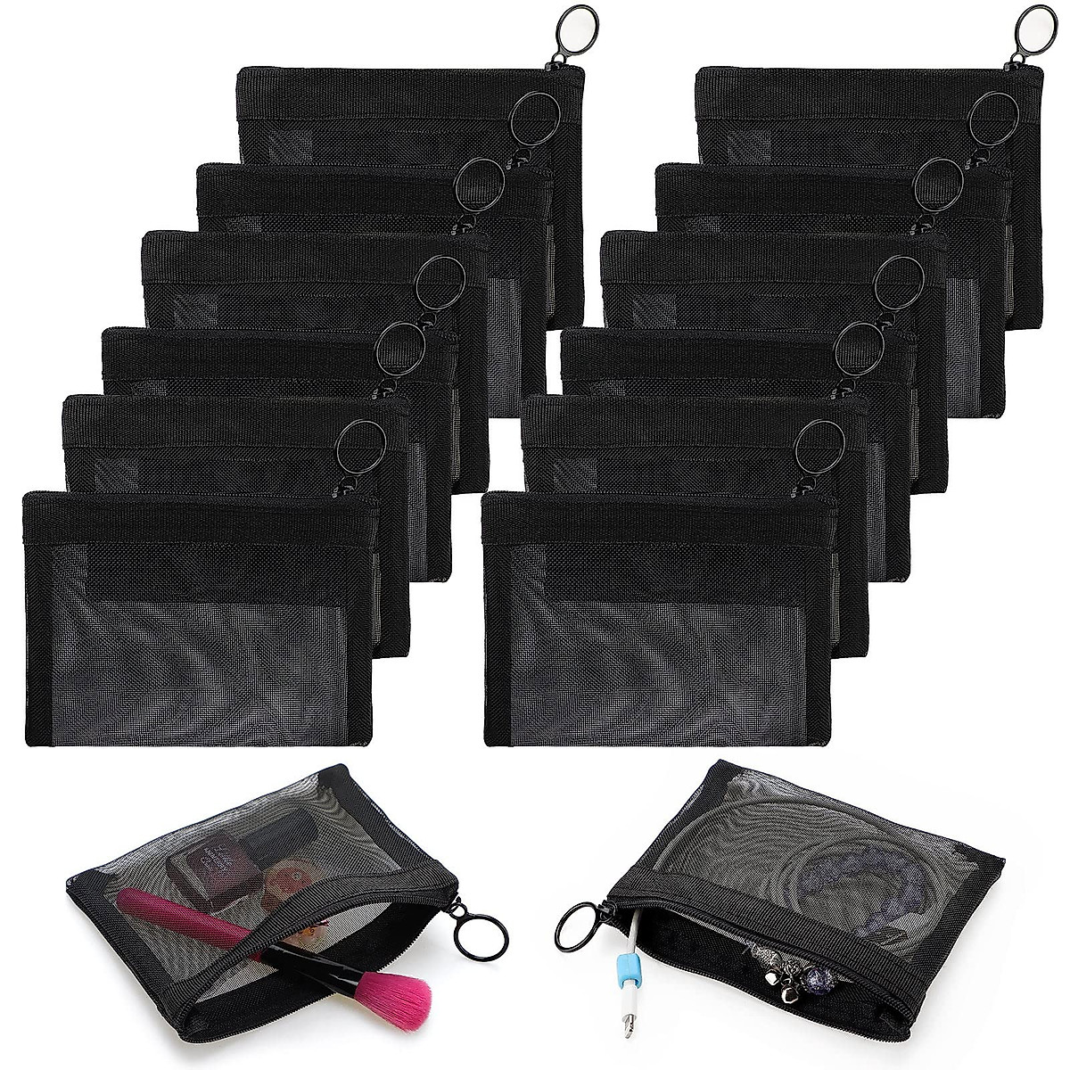 Black Small Zipper Pouch Mesh Mini Cosmetic Bag Coin Purse Bulk Mesh Coin Pouch Organizer for Women Travel Home, 5 x 4 Inch(20 Pcs)