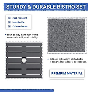 Soleil Jardin 5 Piece Outdoor Dining Set, Aluminum Patio Furniture Dining Set with Round Dining Table w/Umbrella Hole and 4 Stackable Chairs w/Cushions for Yard, Garden, Porch and Pool, Dark Gray