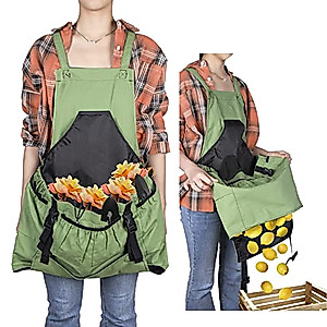 Gardening Apron, Garden Apron with Pocket for Harvesting Gardening Weeding, 100% Cotton Canvas Water Resistant Apron with Quick Release Pocket for Men&Women, Perfect Gardening Gift(Green)