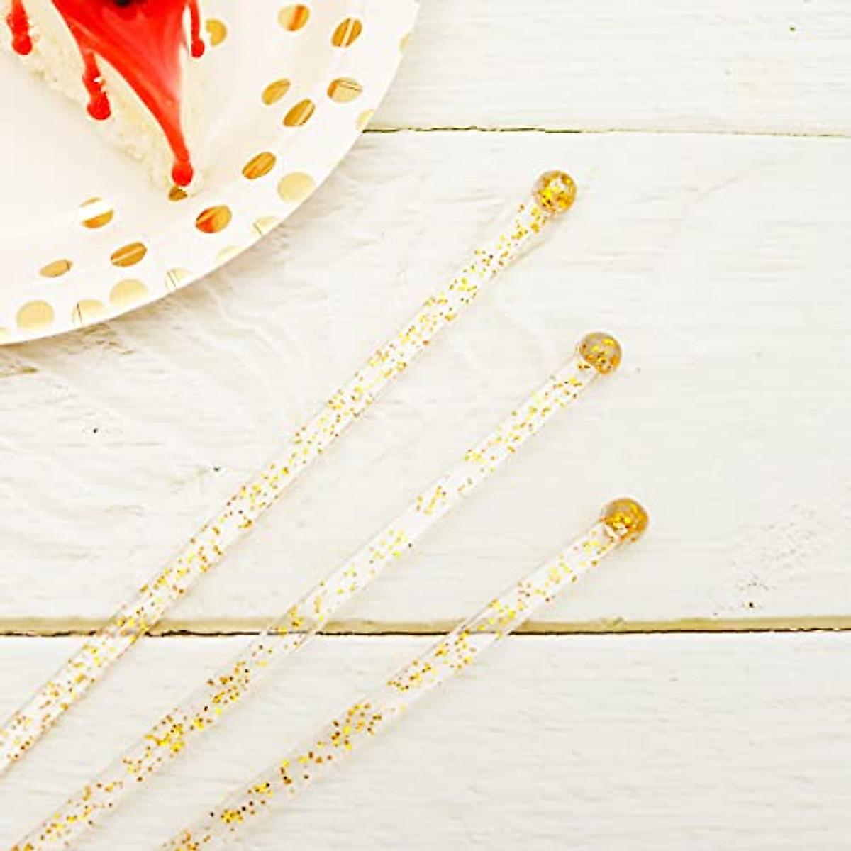 hapray 50-PCS Gold Glitter Plastic Swizzle Sticks, Crystal Cake Pops, Cocktail Coffee Drink Stirrers, Lolipop Stick, 7.24 Inch