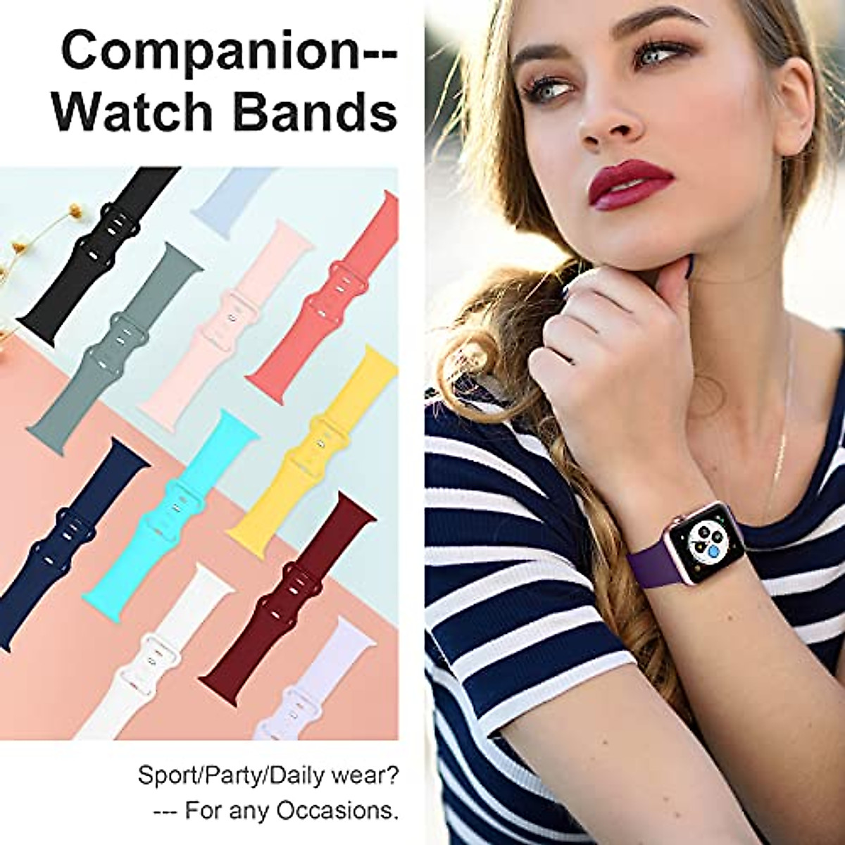 KingofKings Sport Watch Bands Compatible with Apple Watch Band 45mm 44mm 42mm 41mm 40mm 38mm for Women Men, Soft Silicone Replacement Strap Wristband for iWatch Series 8 7 6 5 4 3 2 1 SE