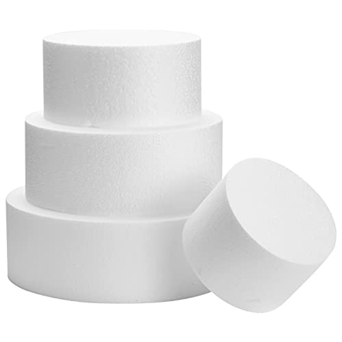 4-Piece Round Foam Cake Dummies for 16" Tall Fake Wedding Cake in 4 Sizes, for Decorating and Crafts, Baking Displays, Wedding Cake Design (6, 8, 10, and 12-Inch Sizes)