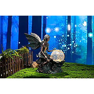 TERESA'S COLLECTIONS Fairy Garden Sculptures & Statues, Large Solar Outdoor Statue Figurines ...