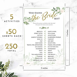 Bridal Shower Games (Set of 5 Activities for 50 Guests) - 5x7 Cards, Double-Sided, Floral Rustic Greenery Theme - Includes Marriage Advice Cards, Bridal Emoji - Wedding Shower Decorations Favors Party Supplies
