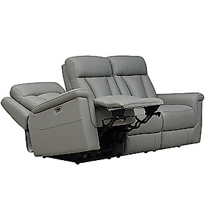 Hydeline Rhapsody Top Grain Leather Power Zero Gravity Reclining Sofa Couch 85", Silver Gray, Memory Foam, Pocket Coils and Control Panel