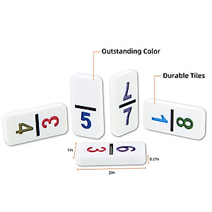 NOLIE Mexican Train Dominoes Game, Double 12 Dominoes Set, Colored Number Dominoes with Aluminum Case