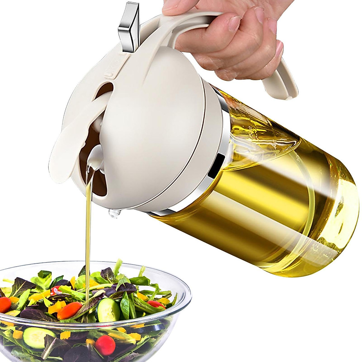 ERICAT Oil Spray Bottle, 2 in 1 Spraying and Pouring Oil Bottles, 550ml Large Capacity with Scale, Oil Sprayer Mister Dispenser, Refillable Food Grade Oil Vinegar Spritzer Sprayer Bottles for Kitchen