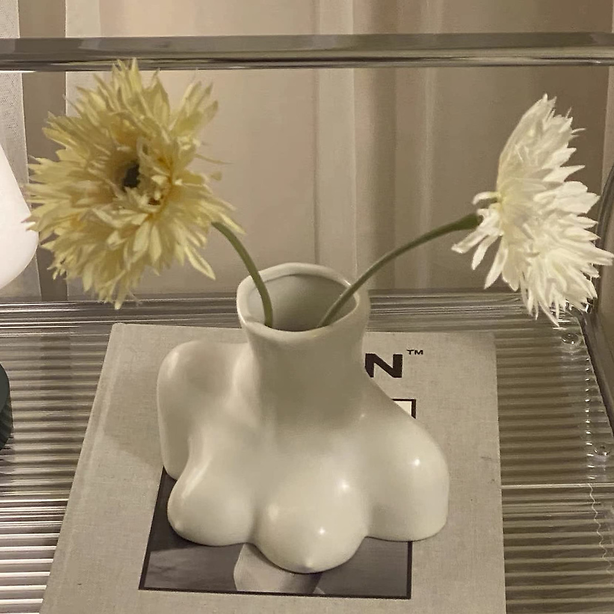 Lemonadeus Feminine Body Vases, Feminine Curve Vase Ceramic Charming Breast Vases for Modern Bohemian Home Decoration Bust Pot Body Vase Female Form Flower Vases (white)