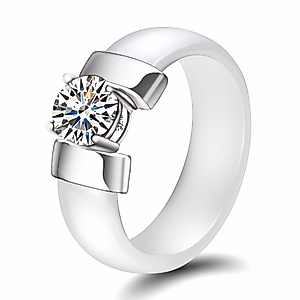 MYNENEY 6mm White/Black Ceramic Rings Plus Cubic Zirconia For Women Comfort Fit Engagement Wedding Band Size 5-12