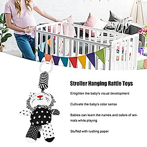 Baby Hanging Rattle Toys, Black and White Stripe Stroller Plush Wind Chimes Toys for Infants Car Bed Crib(Black and White Striped Lion Pendant)