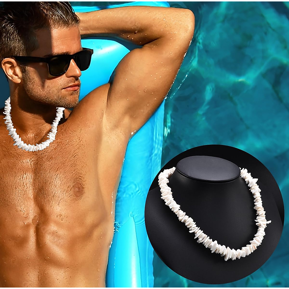 FIRAZIO 5Pcs Puka Shell Necklace Men Seashell Necklace Summer Beach Surfer Necklace for Men Women Hawaiian Necklace for Men White Necklace Beach Jewelry