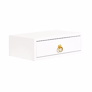 Kate and Laurel Decklyn Modern Glam Floating Side Table with Concealed Drawer for Additional Storage and Home Decor, 18x12x6, White/Gold
