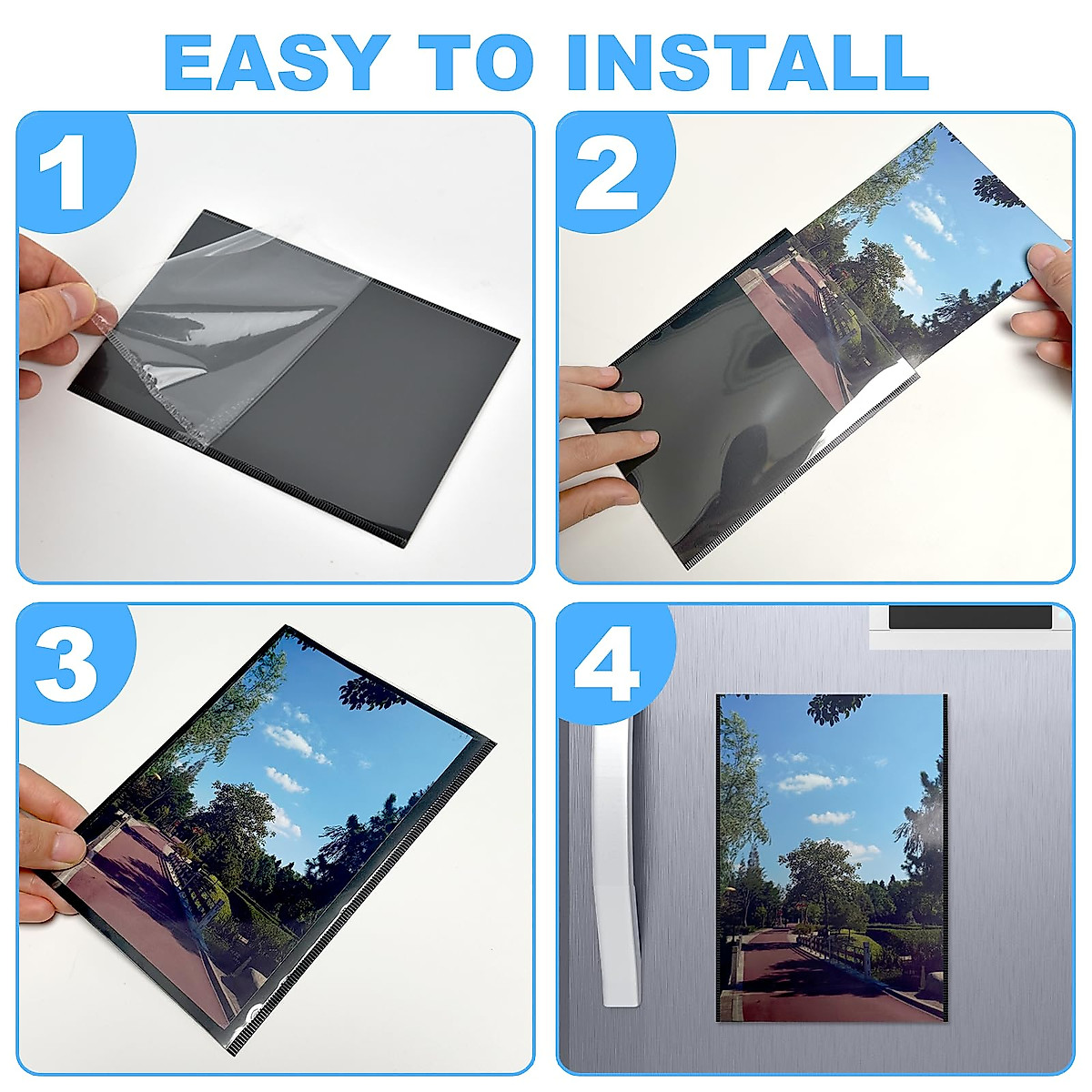 Mositear 10 Pack 4"x6" Premium Super Slim Magnetic Picture Pockets Frames with Black Holds 4 x 6 inches Photo for Refrigerator | NEW VERSION | EASE of INSERTING