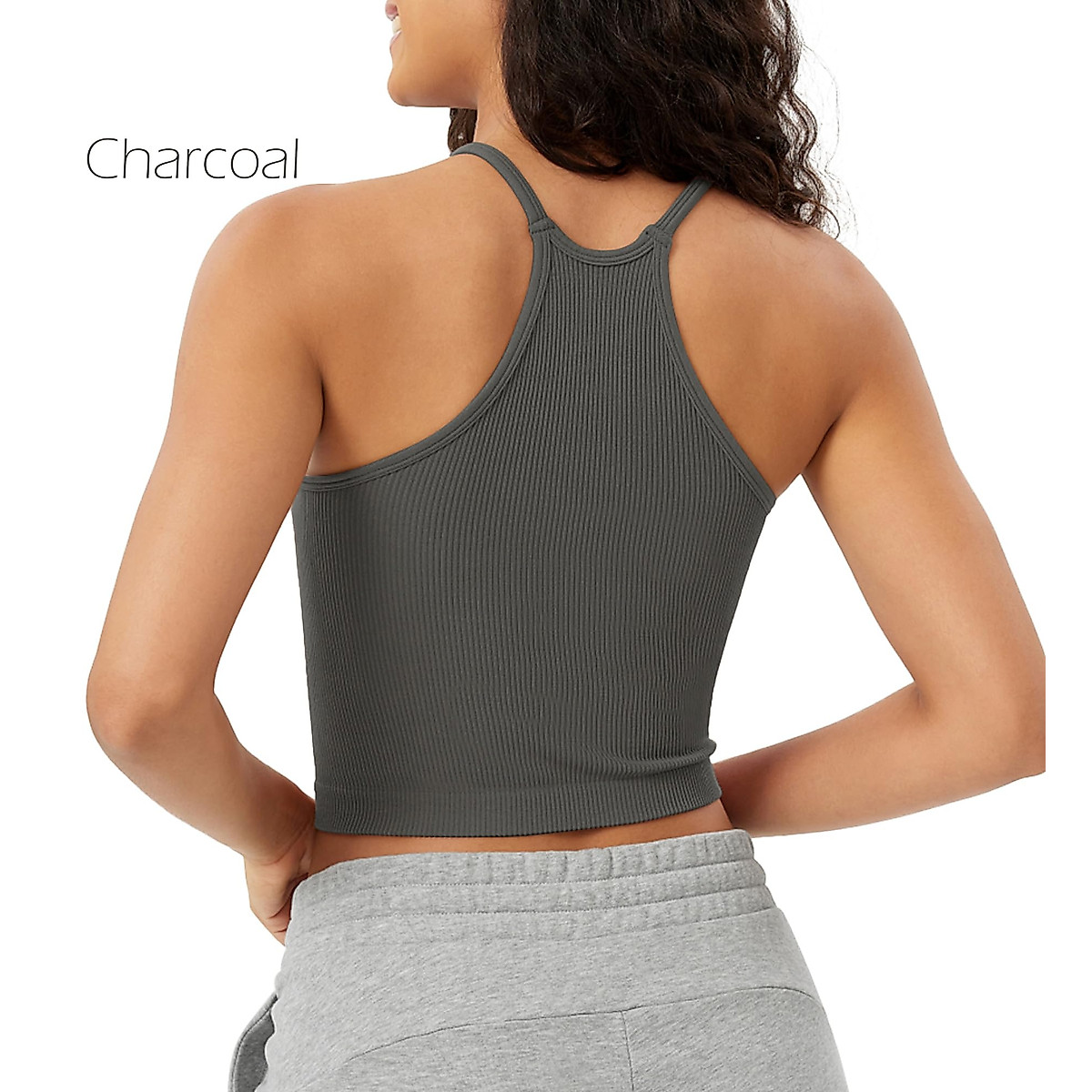 ODODOS Women's Crop 3-Pack Washed Super Soft Lightweight Rib-Knit Camisole Crop Tank Tops, Mushroom Taupe Charcoal, Medium/Large