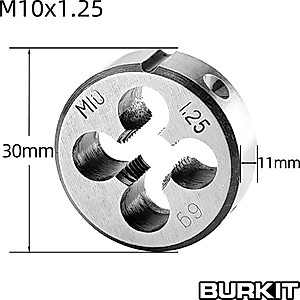 Burkit M10 X 1.25 Tap and Die Set, M10 x 1.25 Machine Thread Tap and Round Die Right Hand