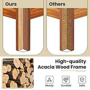 Giantex Narrow End Table with Drawer, Tall Acacia Wood Side Table with Bottom Shelf, Modern Bedside Tables, 2-Tier Nightstand for Small Spaces Bedroom Living Room, No Assemble Required, Brown