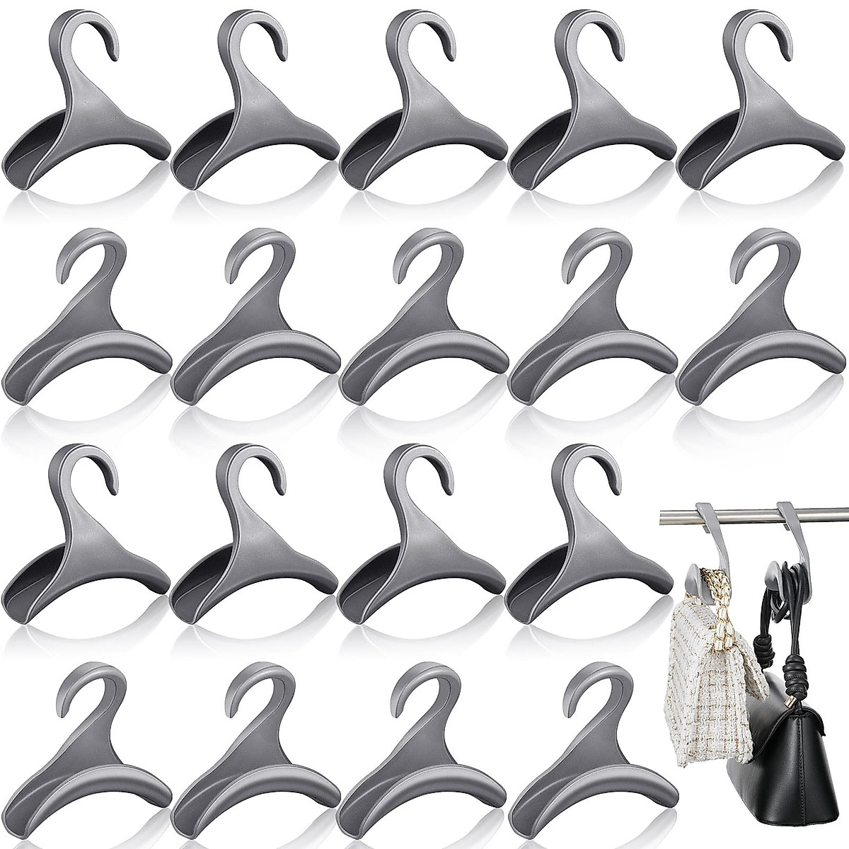 Maitys 18 Pcs Purse Hanger Hook Acrylic Bag Hanger Handbag Tote Bag Rack Holder Closet Organizer Storage for Backpacks Tote Holder Over The Closet Rod Hook for Storing Handbags Satchels (Gray)
